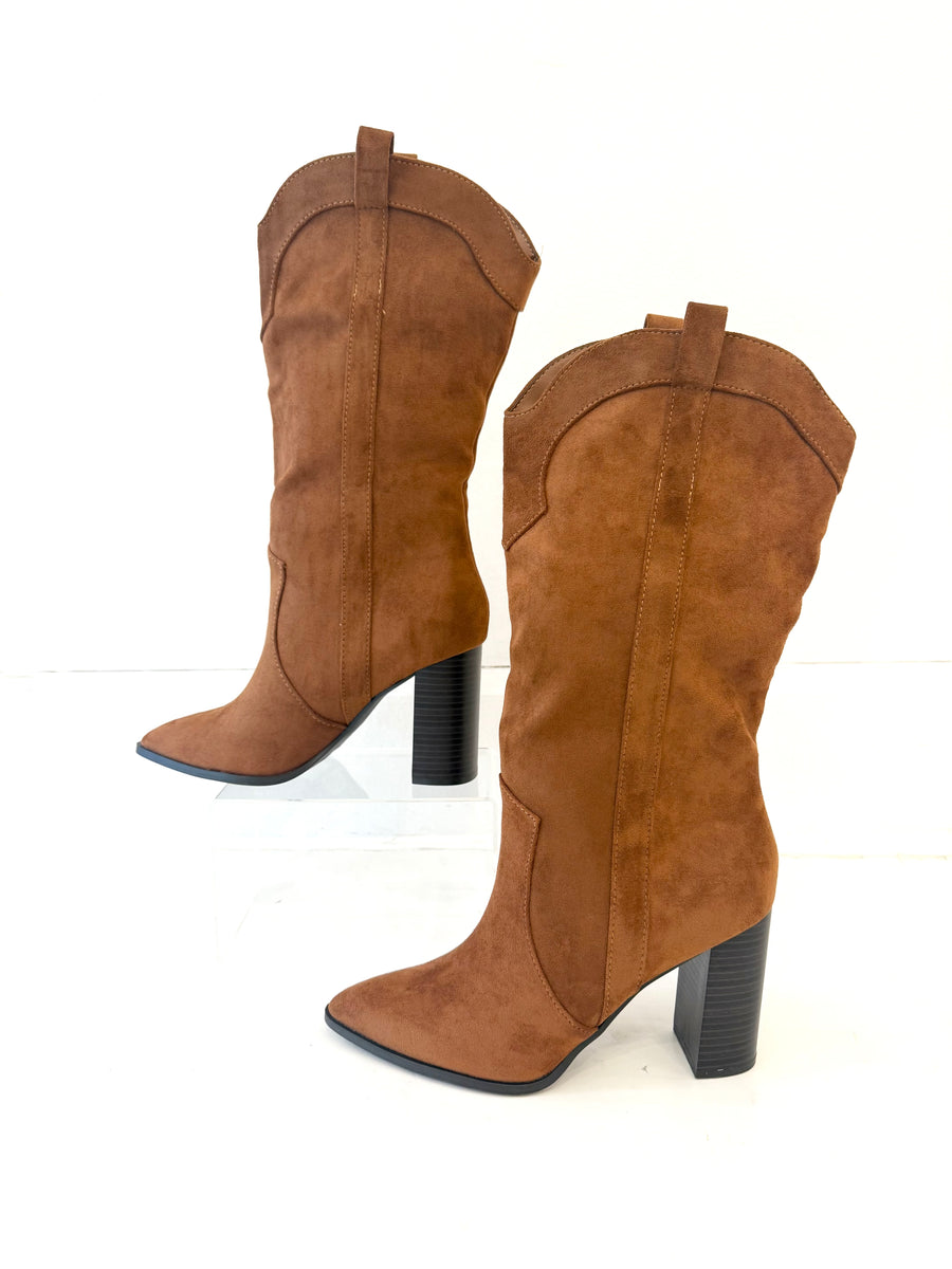 Cognac Suede High Heel Boot – Mackenzie & Me